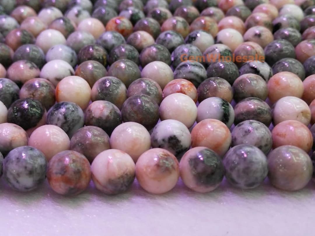 15.5“ 6mm/8mm/10mm Natural Pink Zebra Jasper Round Beads, White Pink ...