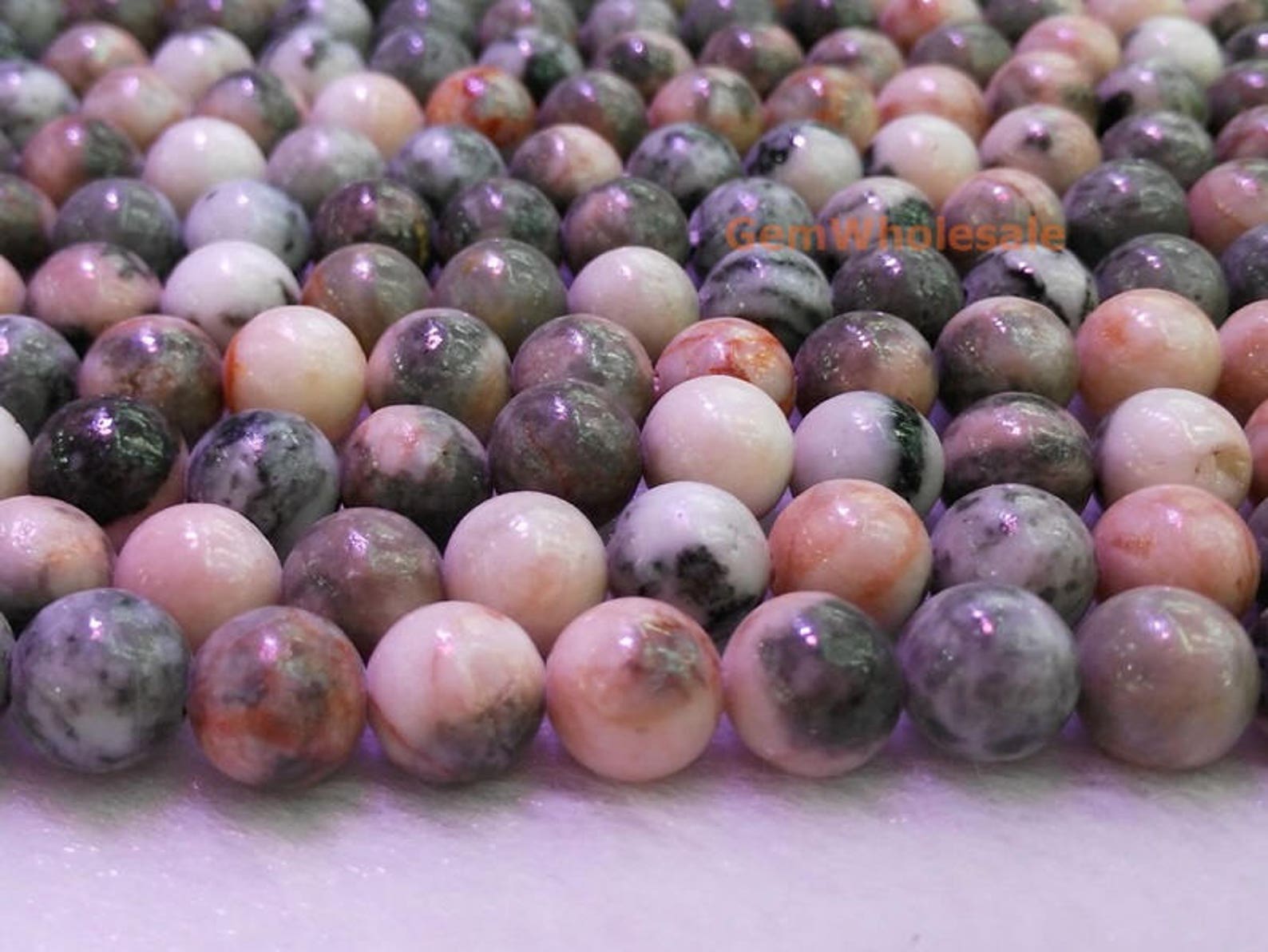 15.5“ 6mm/8mm/10mm Natural Pink Zebra Jasper Round Beads, White Pink ...