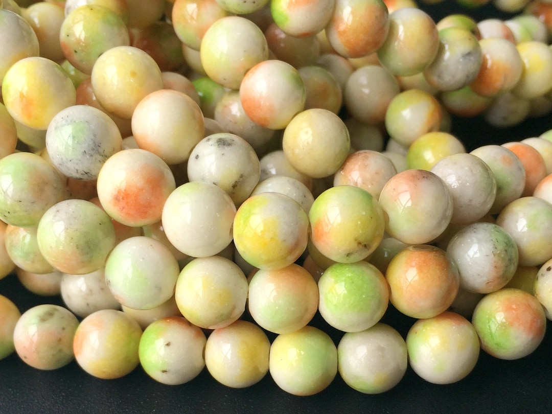15.5" 8mm Dyed Yellow Green Orange Jade Round Beads, Red Green White ...