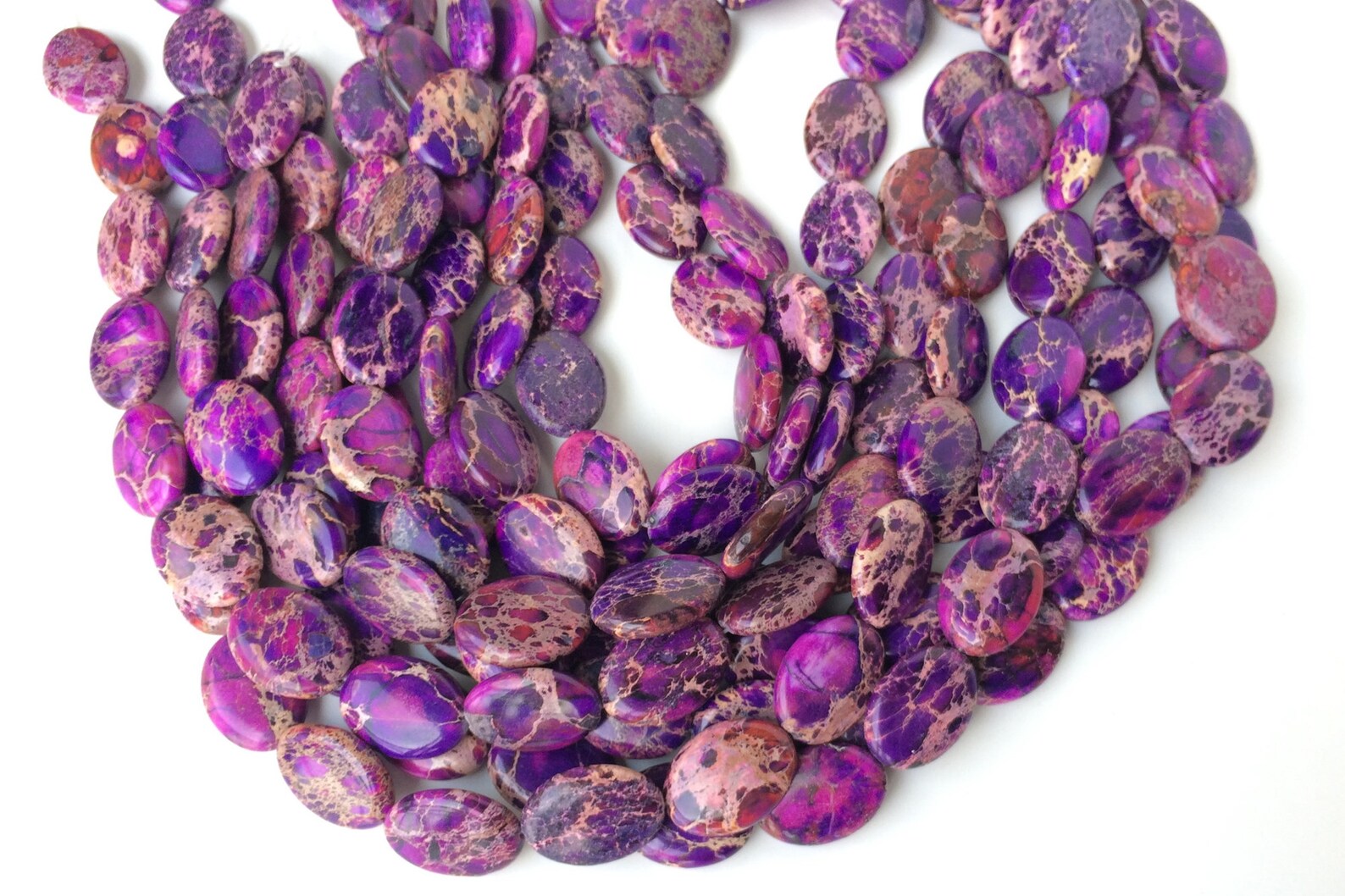 15.5" 18x25mm High Quality Purple Sea Sediment Imperial Jasper Oval ...