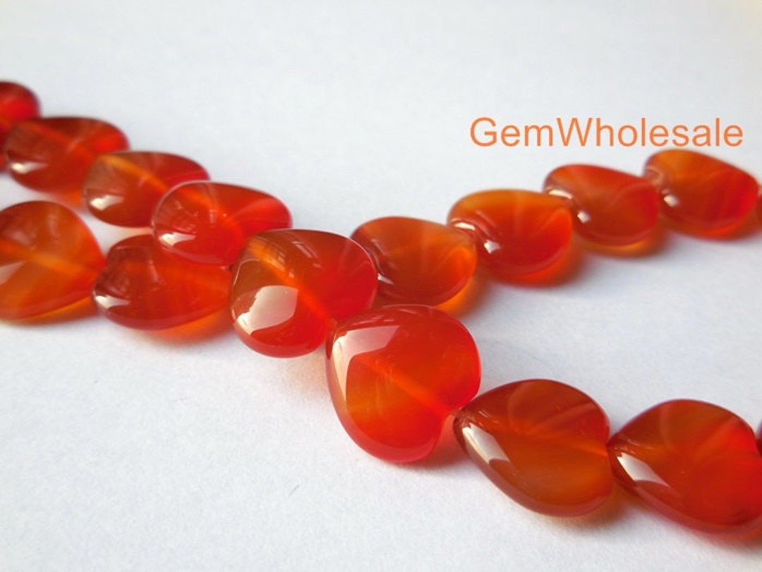 15.5" AA Red Agate Heart 12mm/14mm, Red Gemstone Heart, Semi-precious ...