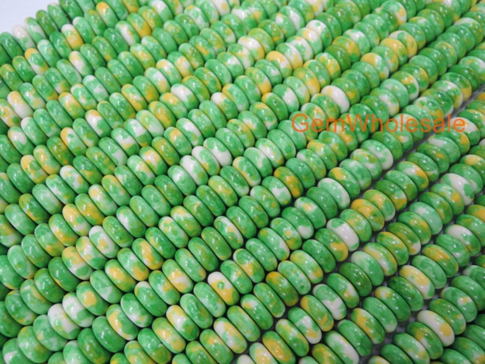 15.5 Dyed 3x8mm Roundel Green Yellow Rain Flower Stone - Etsy