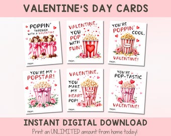 Popcorn Valentine Cards for Kids. Printable PDF. - Etsy