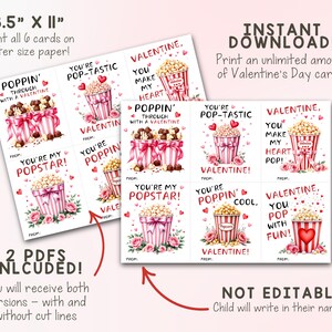 Popcorn Valentine Cards for Kids, Kids Valentine Cards, Printable ...