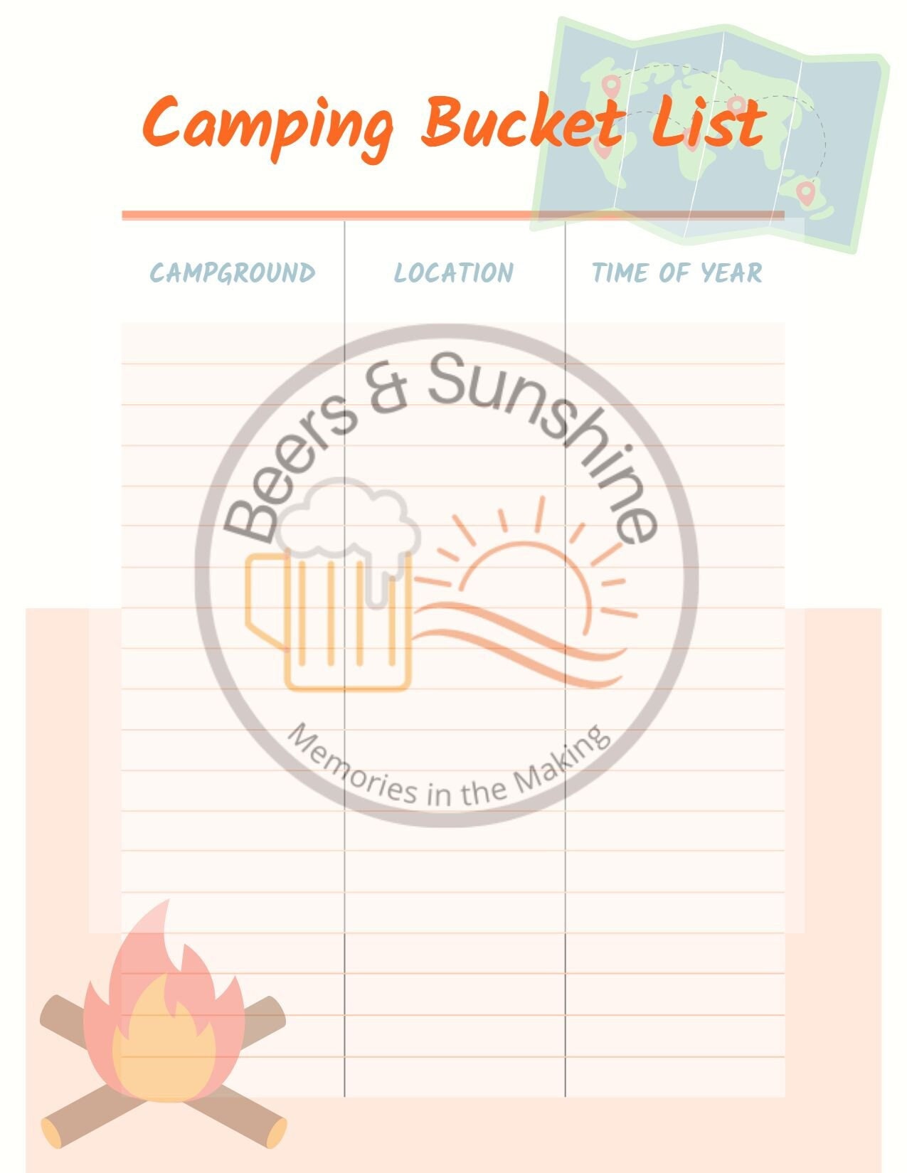 Campground Bucket List RV Printable Checklists RV Planning Camping ...