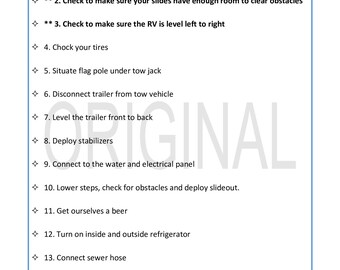 RV Setup and Arrival Checklist for Motorhomes - Etsy