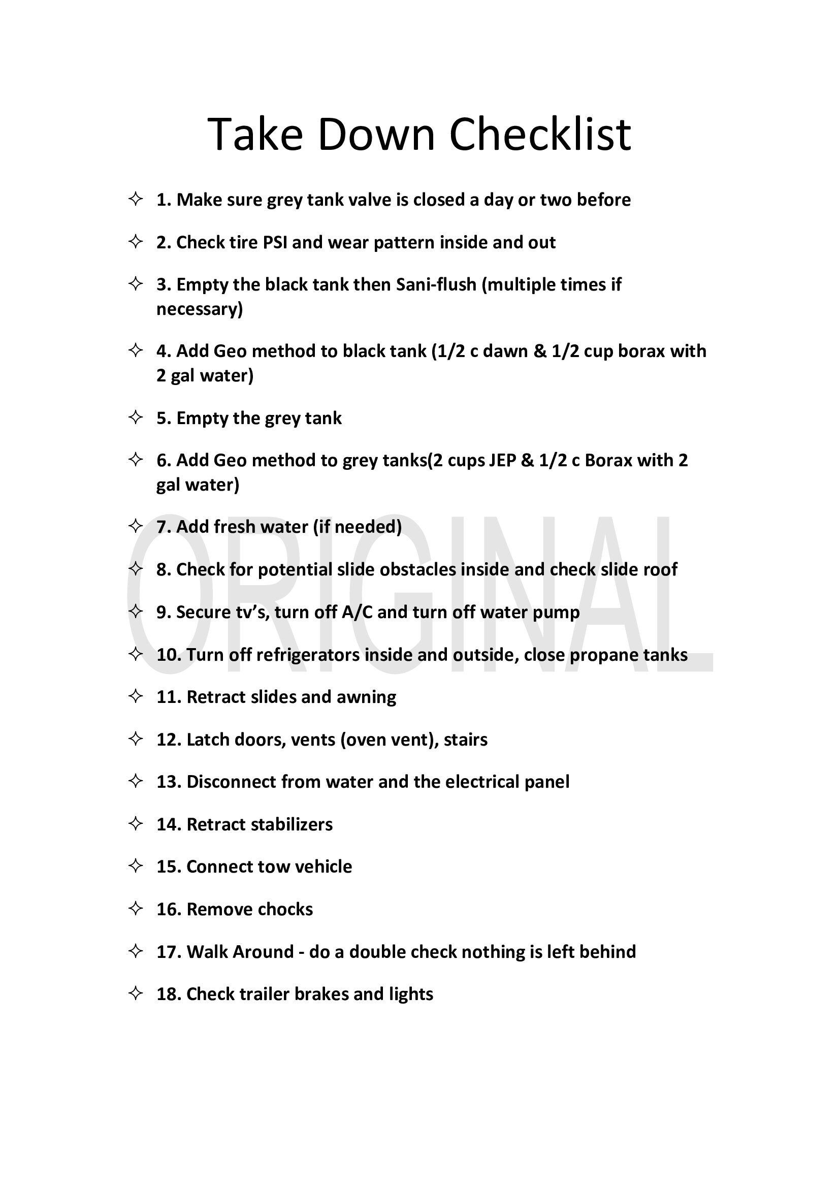 RV Take Down Checklist - Etsy