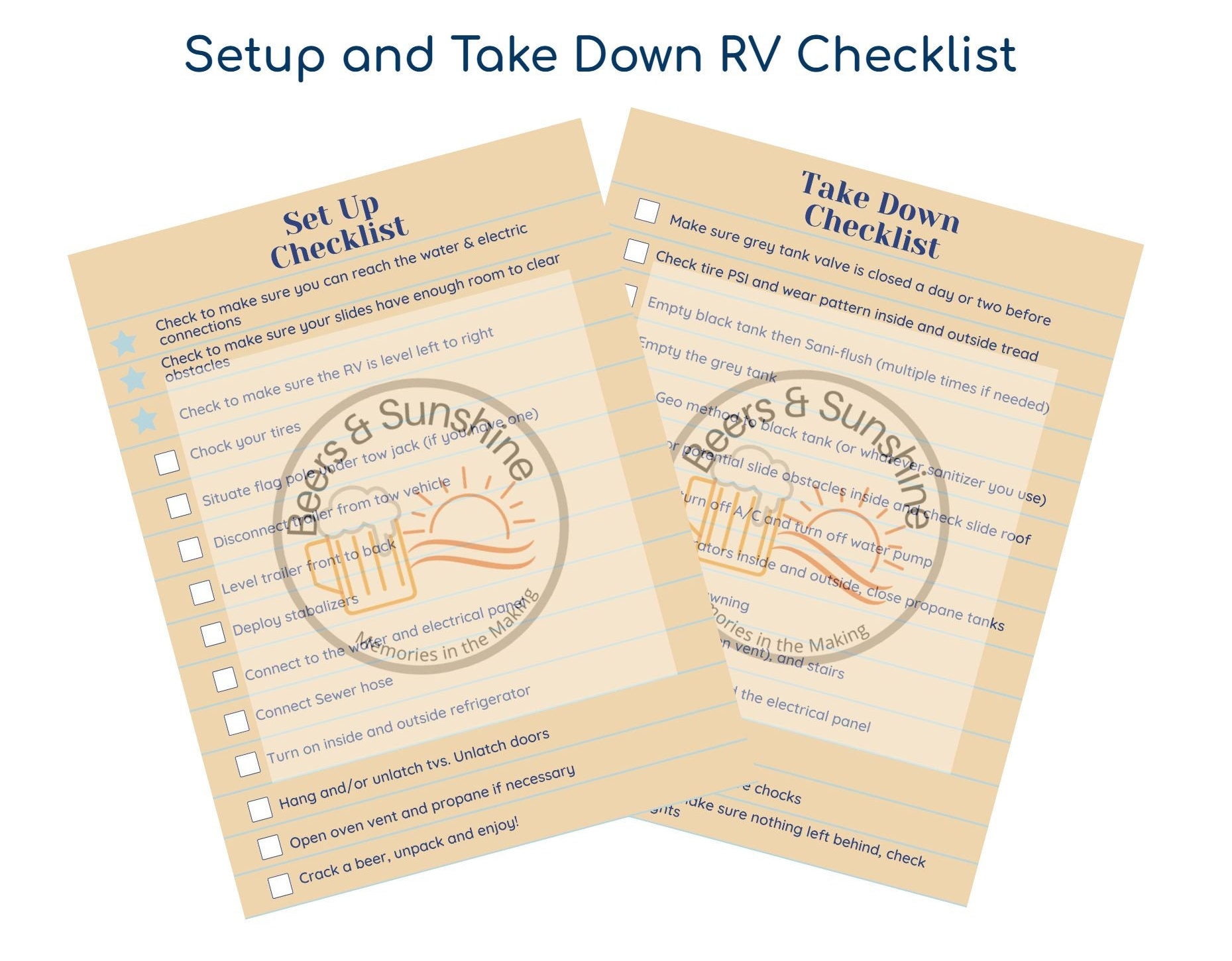 RV Set up and Takedown Checklist - Etsy