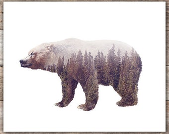 Wild and Free Rustic Bear Art Print 8x10 | Etsy