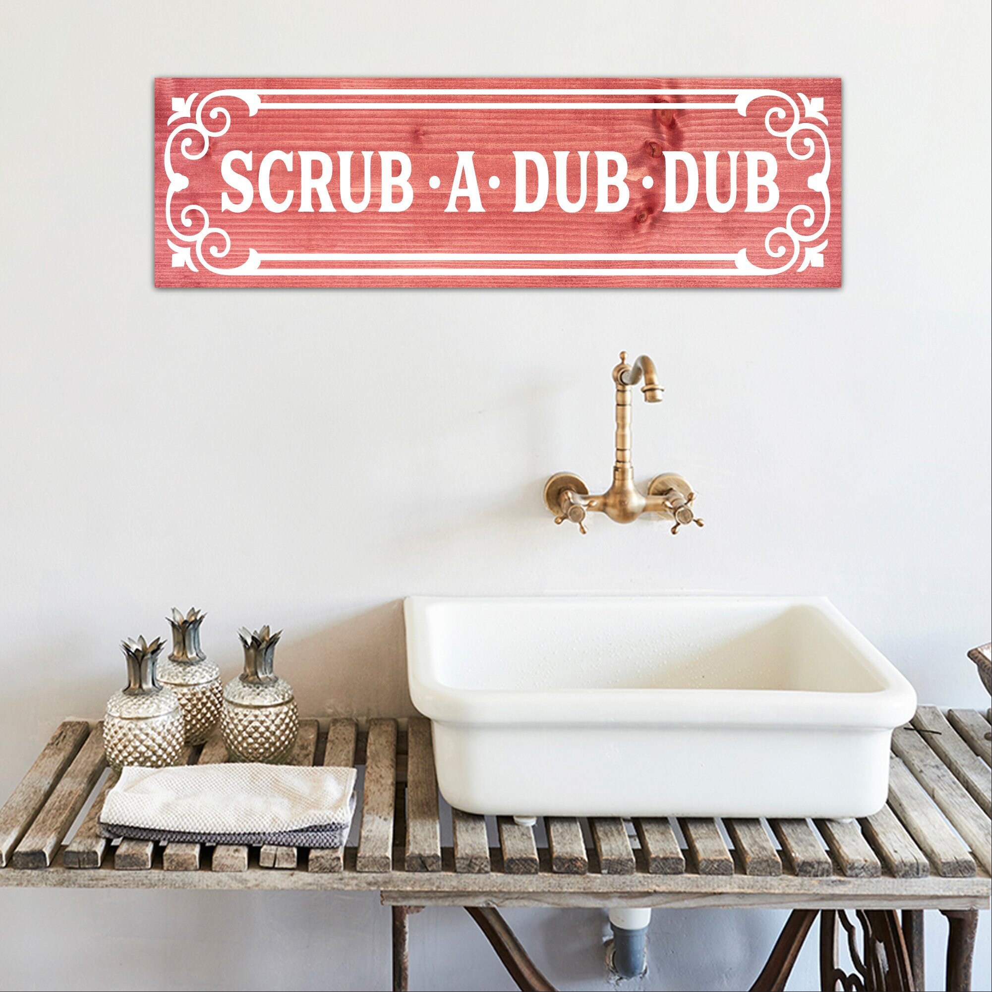 Scrub a Dub Dub Funny Bathroom Sign Farmhouse Wood Sign | Etsy