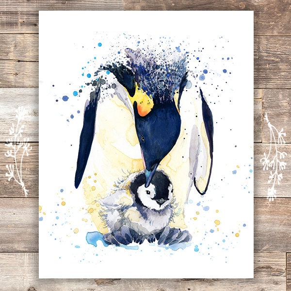 Penguin Parent and Child Wall Art Print 8x10 - Etsy