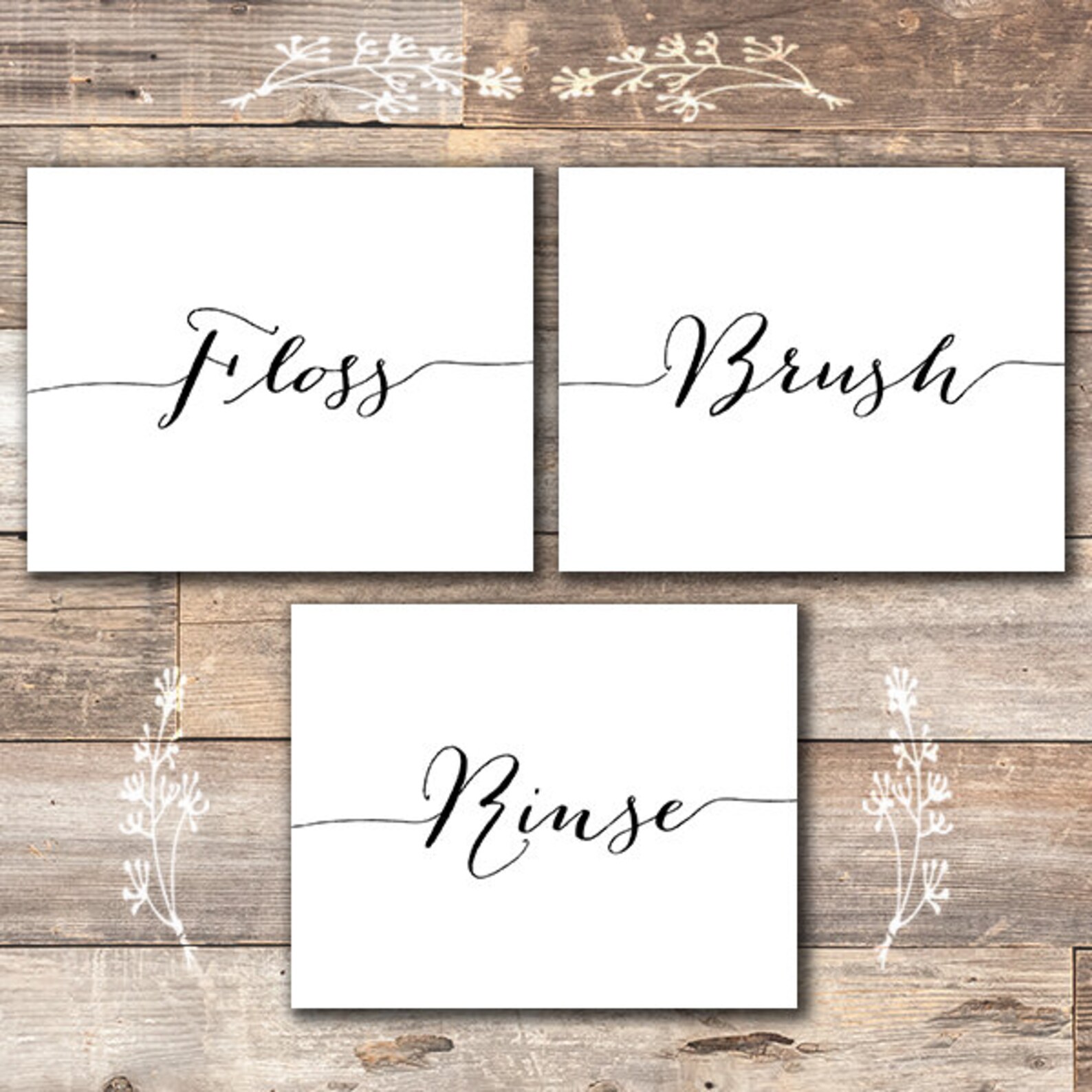 Brush Floss Rinse Art Prints set of 3 8x10s Bathroom - Etsy