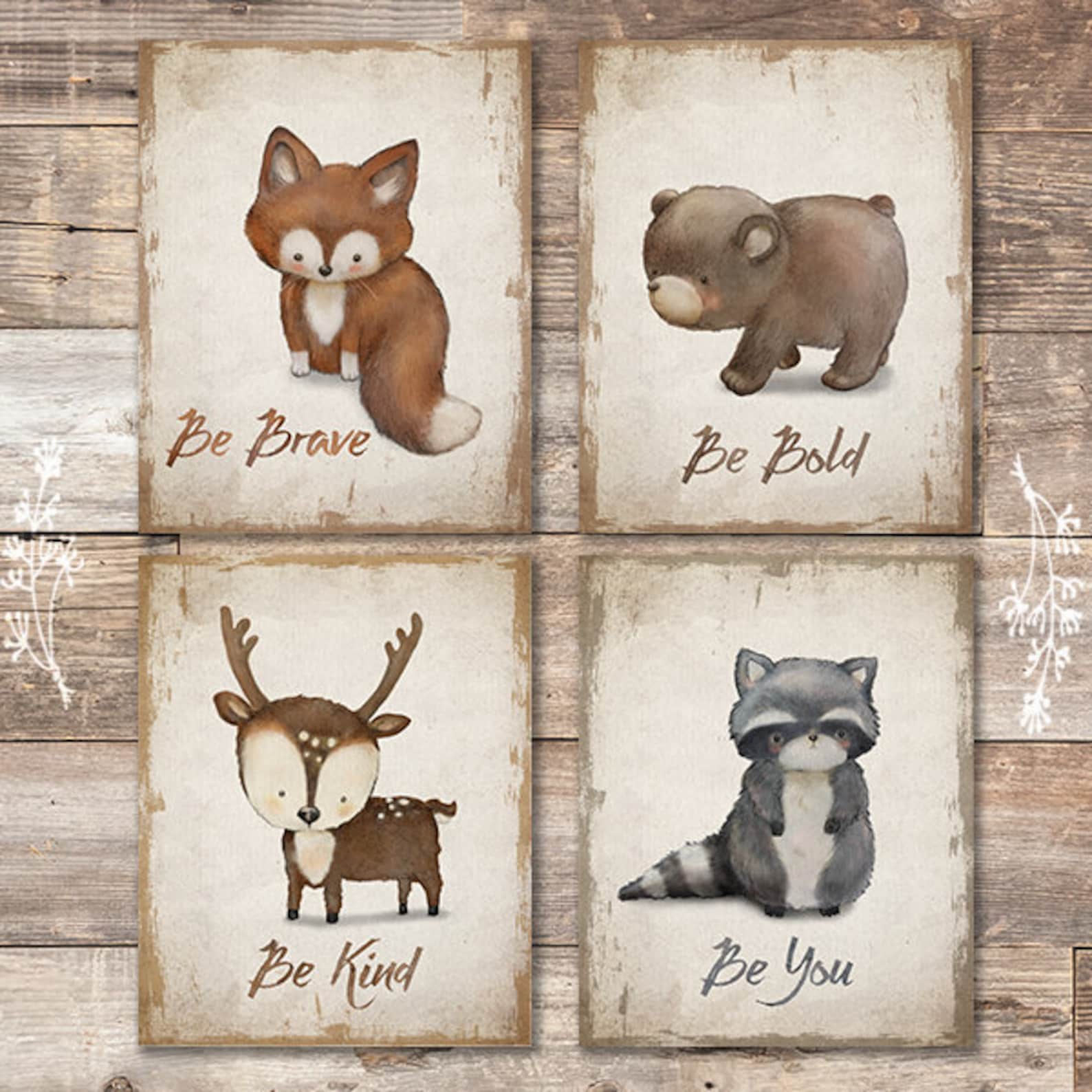 Woodland Animals Inspirational Quote Art Prints set of 4 | Etsy