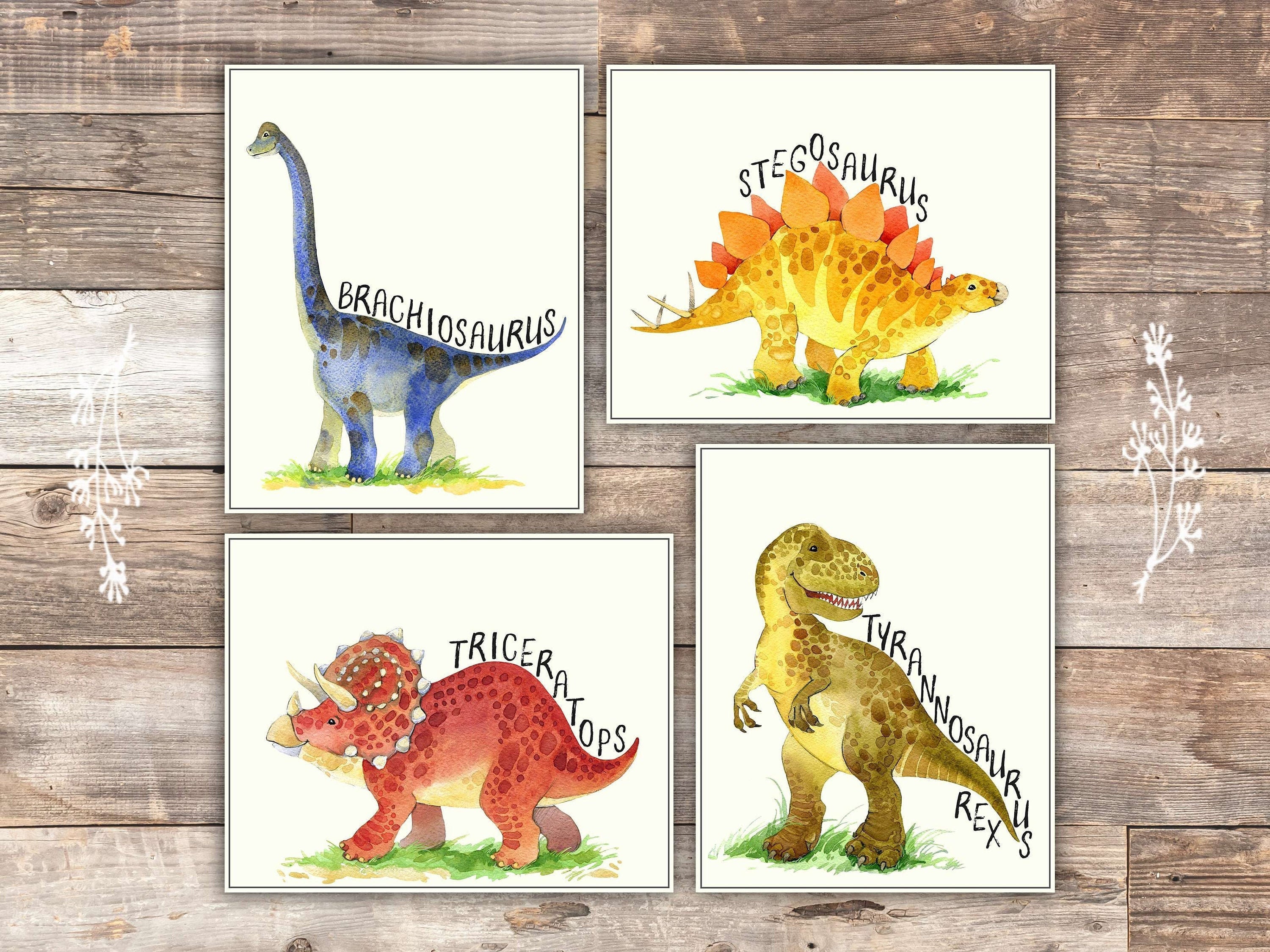 Dinosaur Bedroom Decor Wall Art Prints Set of 4 8x10s | Etsy