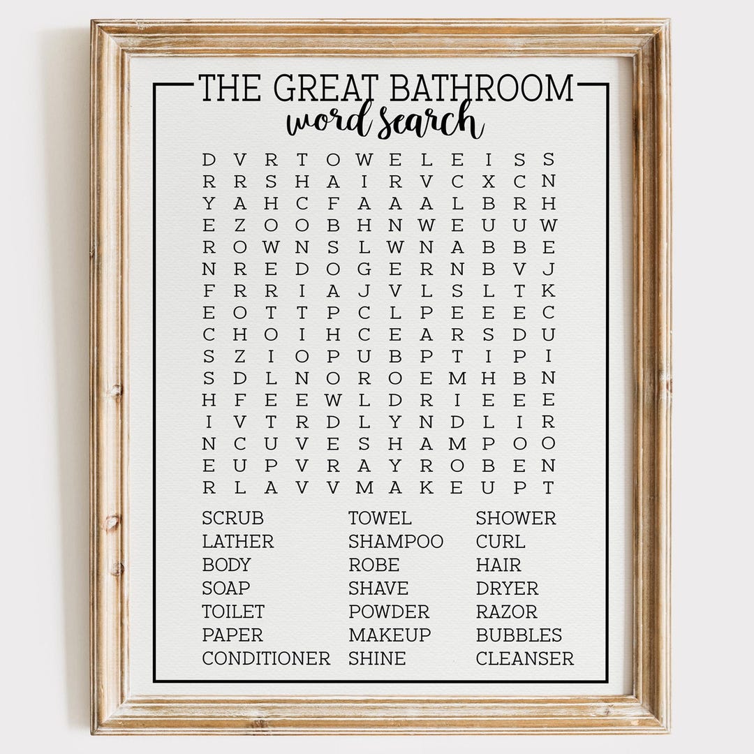 Bathroom Word Search Art Print - Unframed | Unique and Fun Wall Décor ...