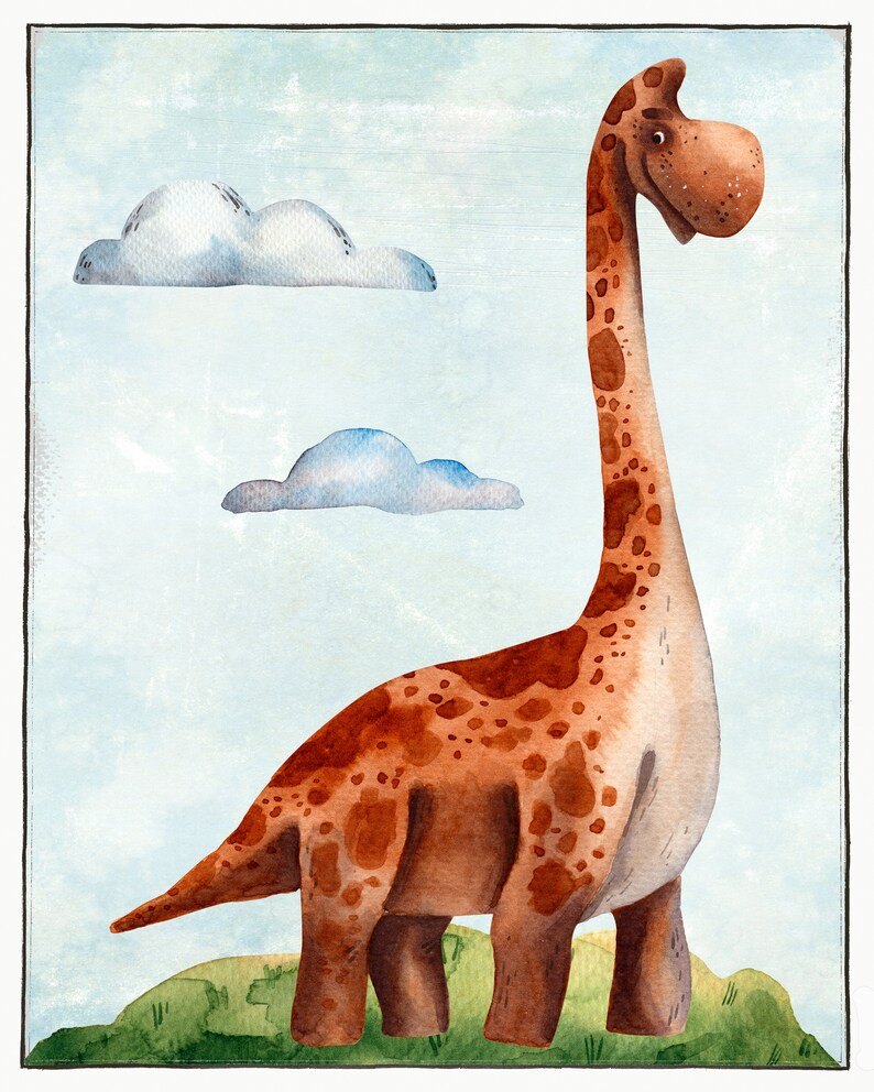 Friendly Dinosaur Art Prints set of 4 8x10s | Etsy