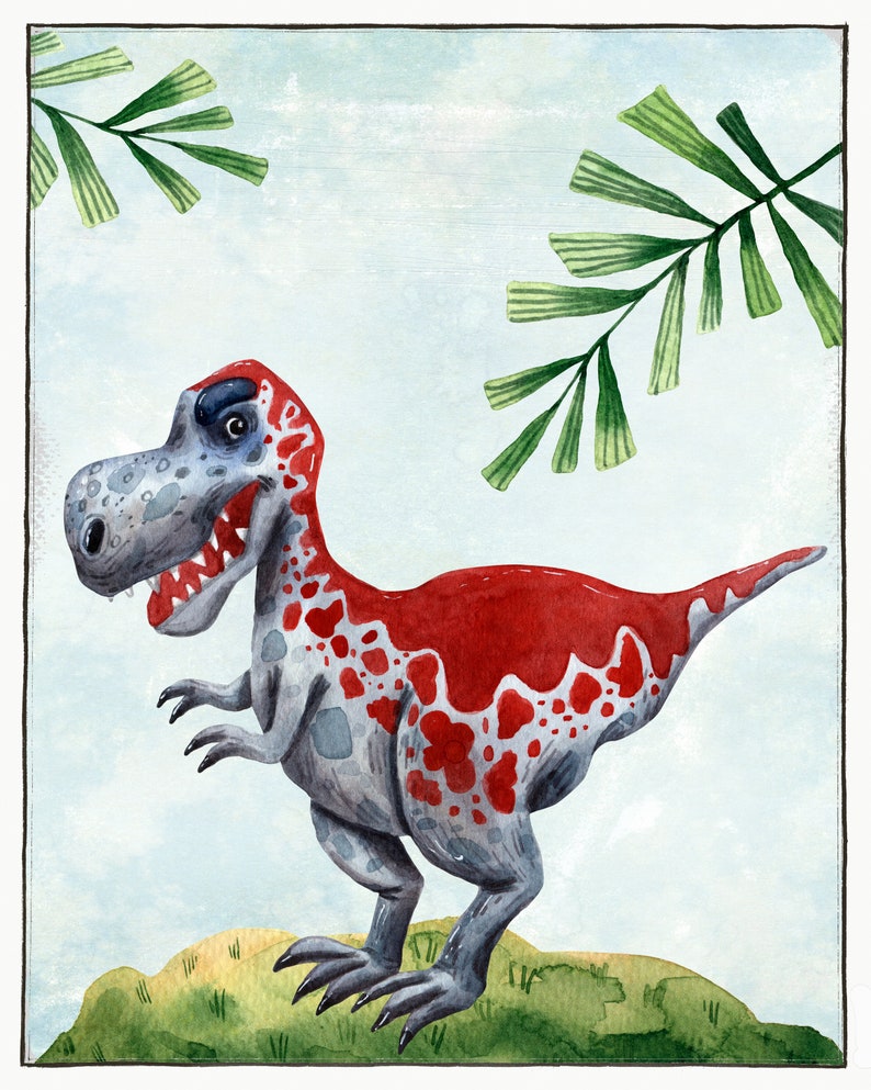 Friendly Dinosaur Art Prints set of 4 8x10s | Etsy