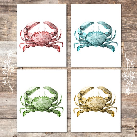 Beach Wall Decor Art Prints set of 4 8x10s Crabs | Etsy