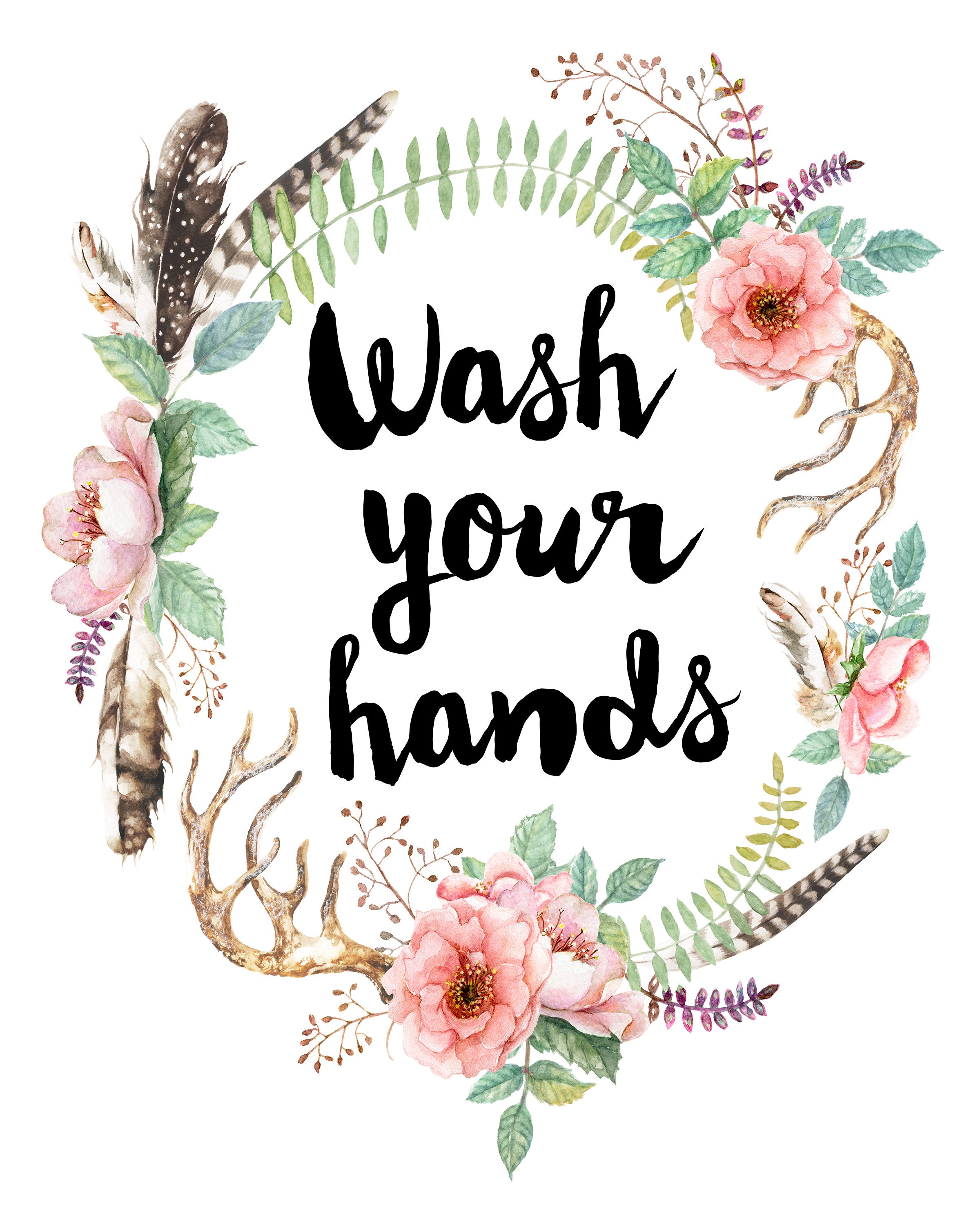 Wash Your Hands Art Print 8x10 Bathroom Decor | Etsy