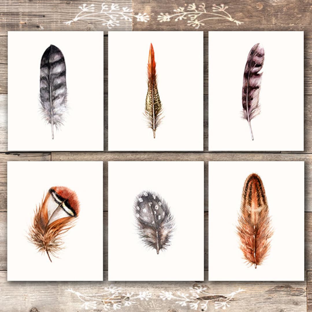 Feather Art Prints set of 6 - Etsy