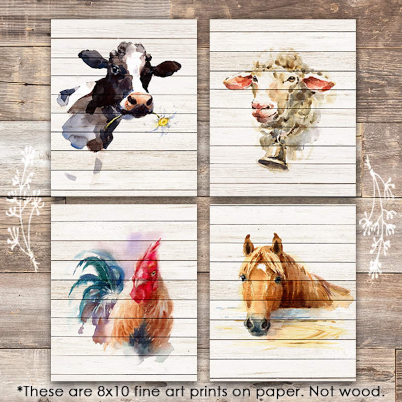 Rustic Farm Animals set of 4 8x10s cow Sheep Rooster - Etsy