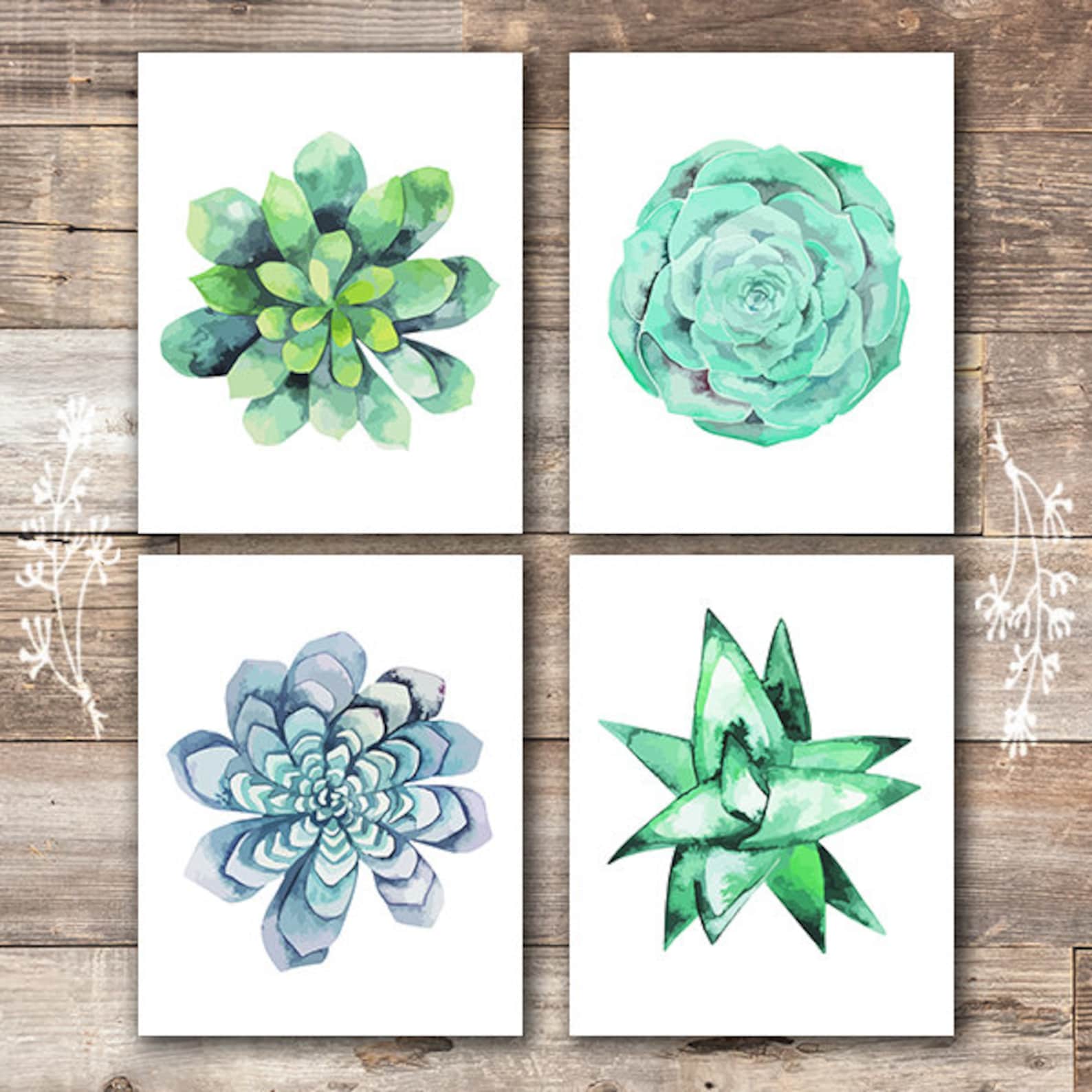 Succulent Wall Art Prints set of 4 8x10s Botanical Prints - Etsy