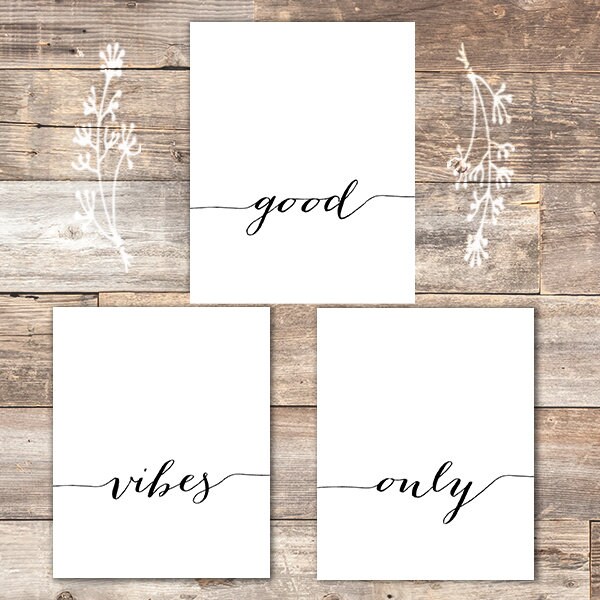Good Vibes Only Calligraphy Wall Art Set of 3 8x10s | Etsy