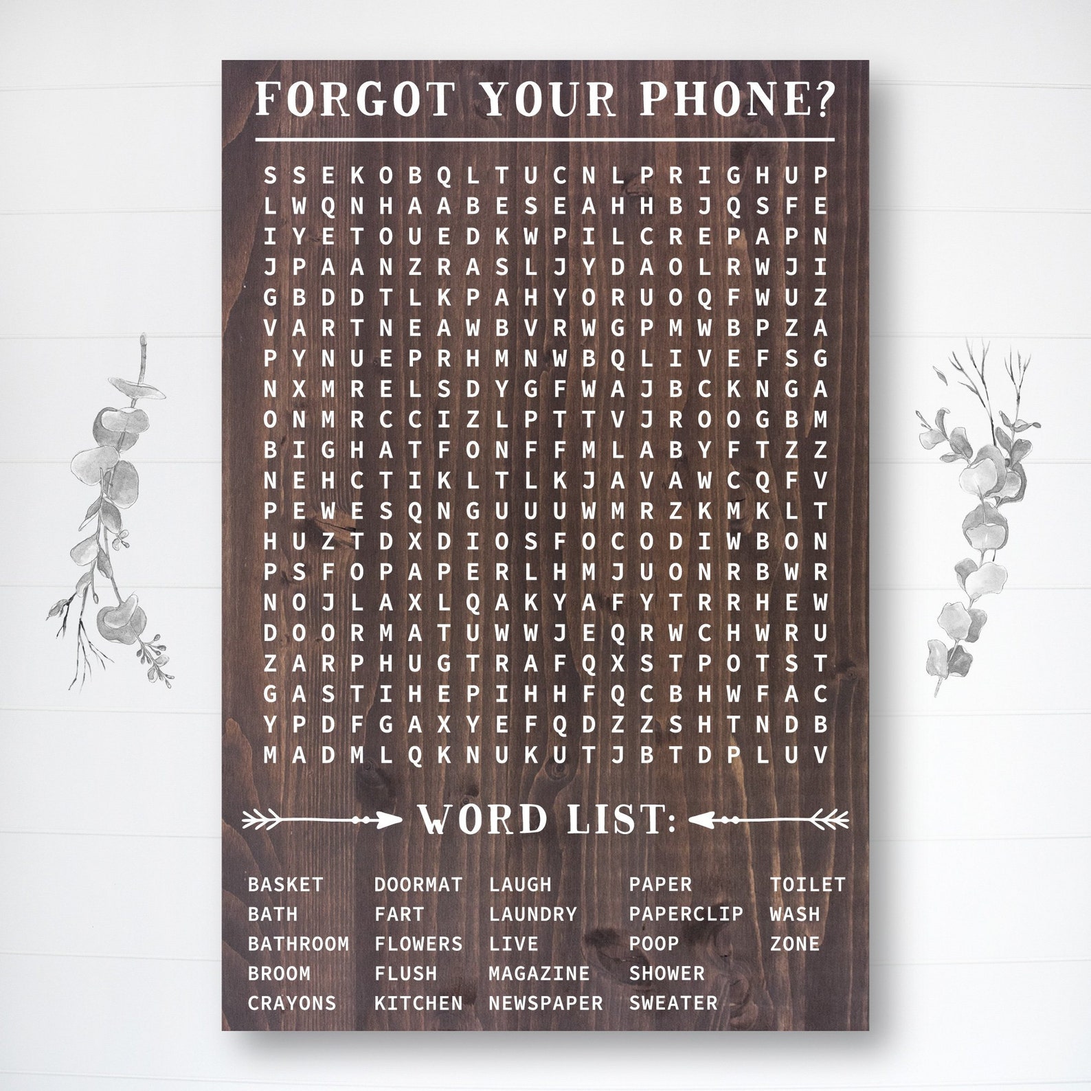 Forgot Your Phone Word Search 16x24 Funny Bathroom | Etsy