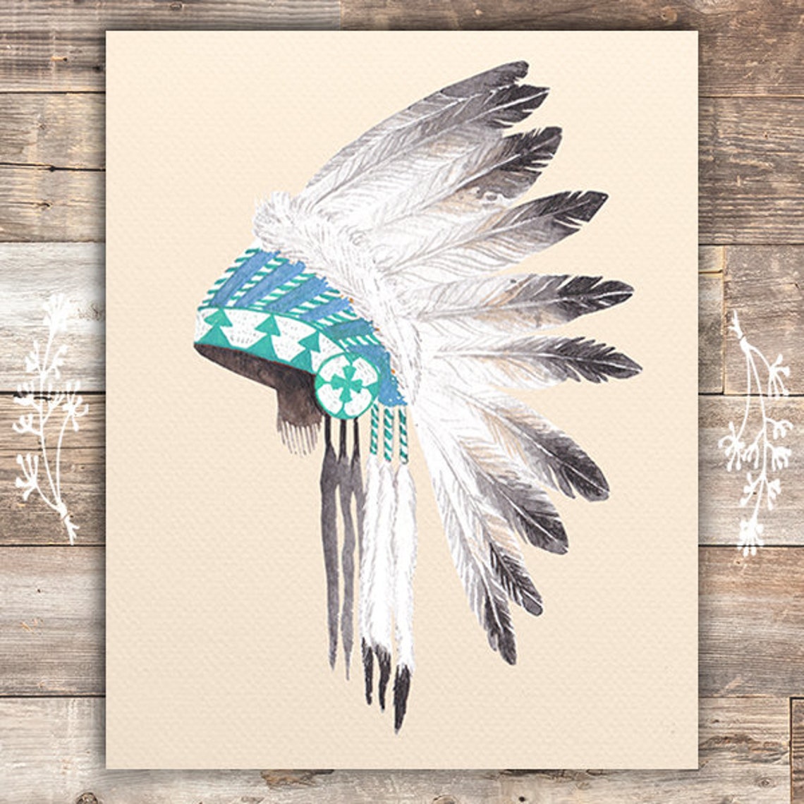 Native American Headdress Art Print 8x10 - Etsy