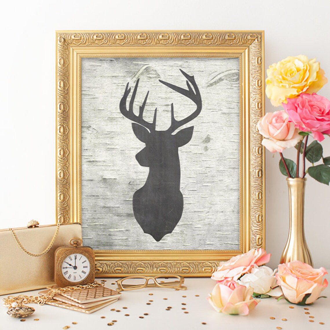 Birch Chalkboard Deer Silhouette Art Print 8x10 - Etsy
