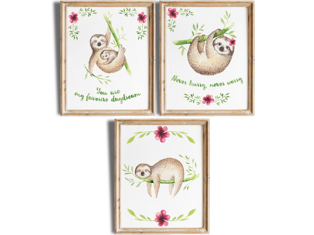 Sloth Wall Decor set of 3 8x10s - Etsy
