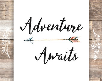 Wanderlust Motivational Poster, Adventure Awaits Inspirational Art ...