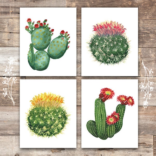 Cactus Wall Decor Art Prints Set of 4 8x10s Botanical | Etsy