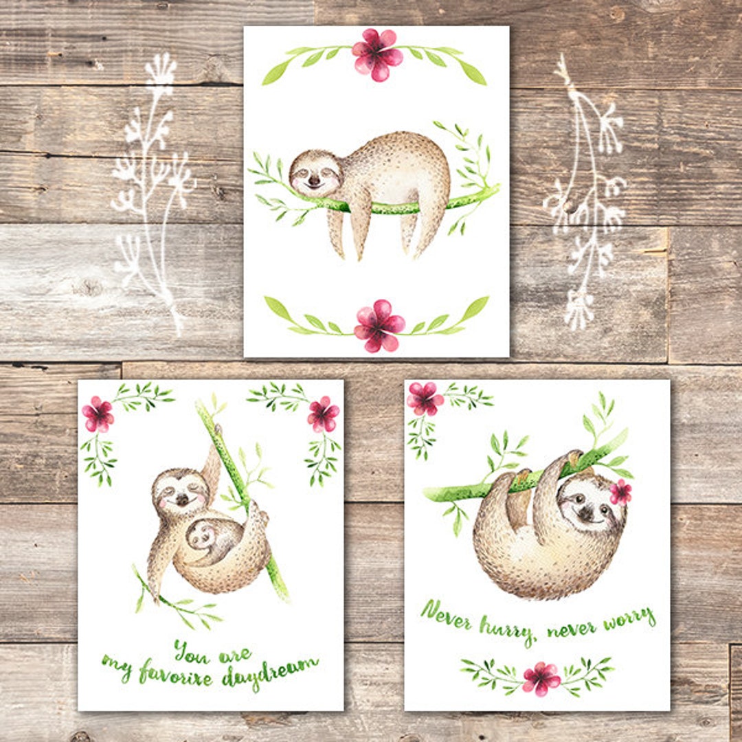 Sloth Wall Decor set of 3 8x10s - Etsy