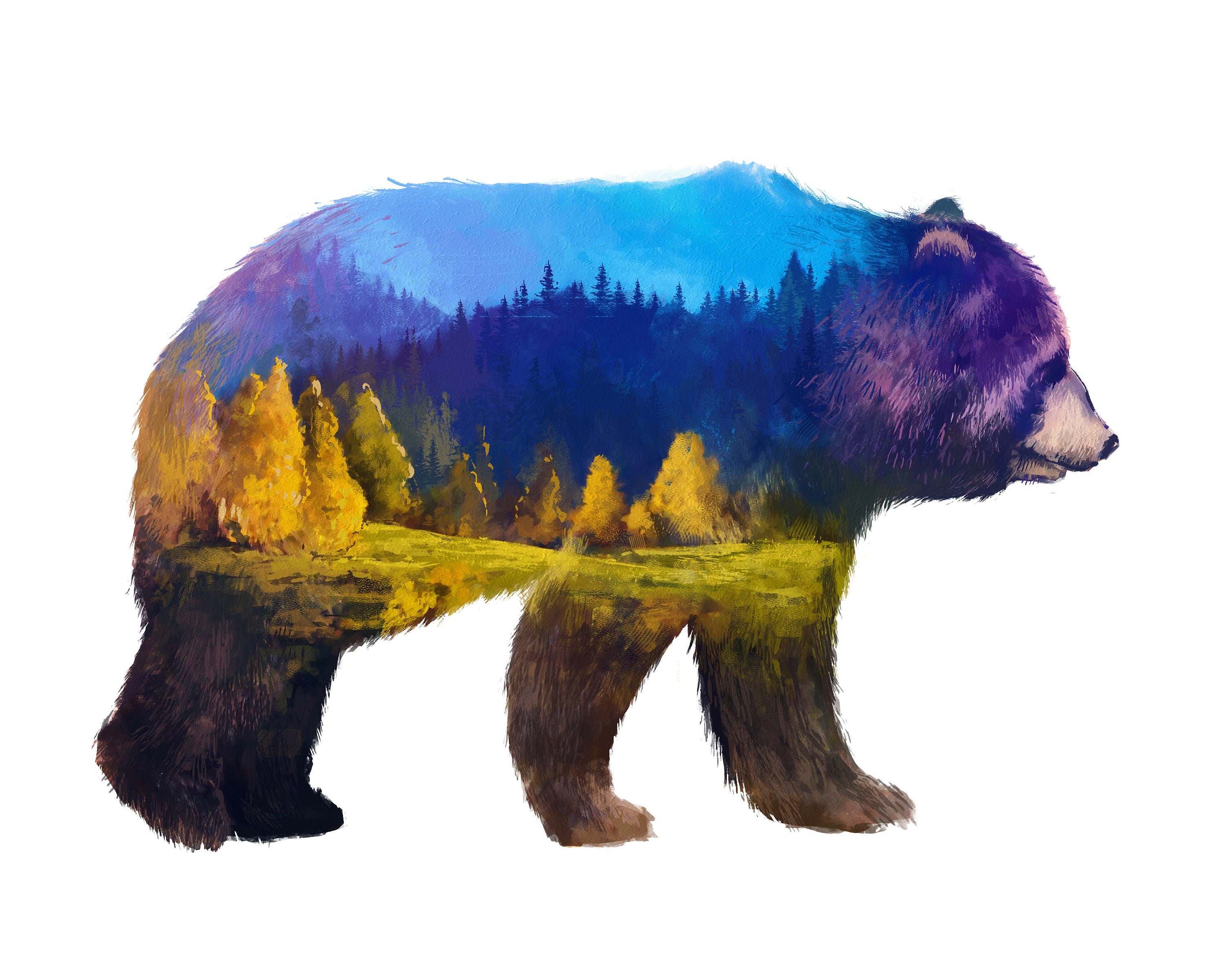 Doble exposición Oso Arte Impresión Sin marco 8x10 / | Etsy