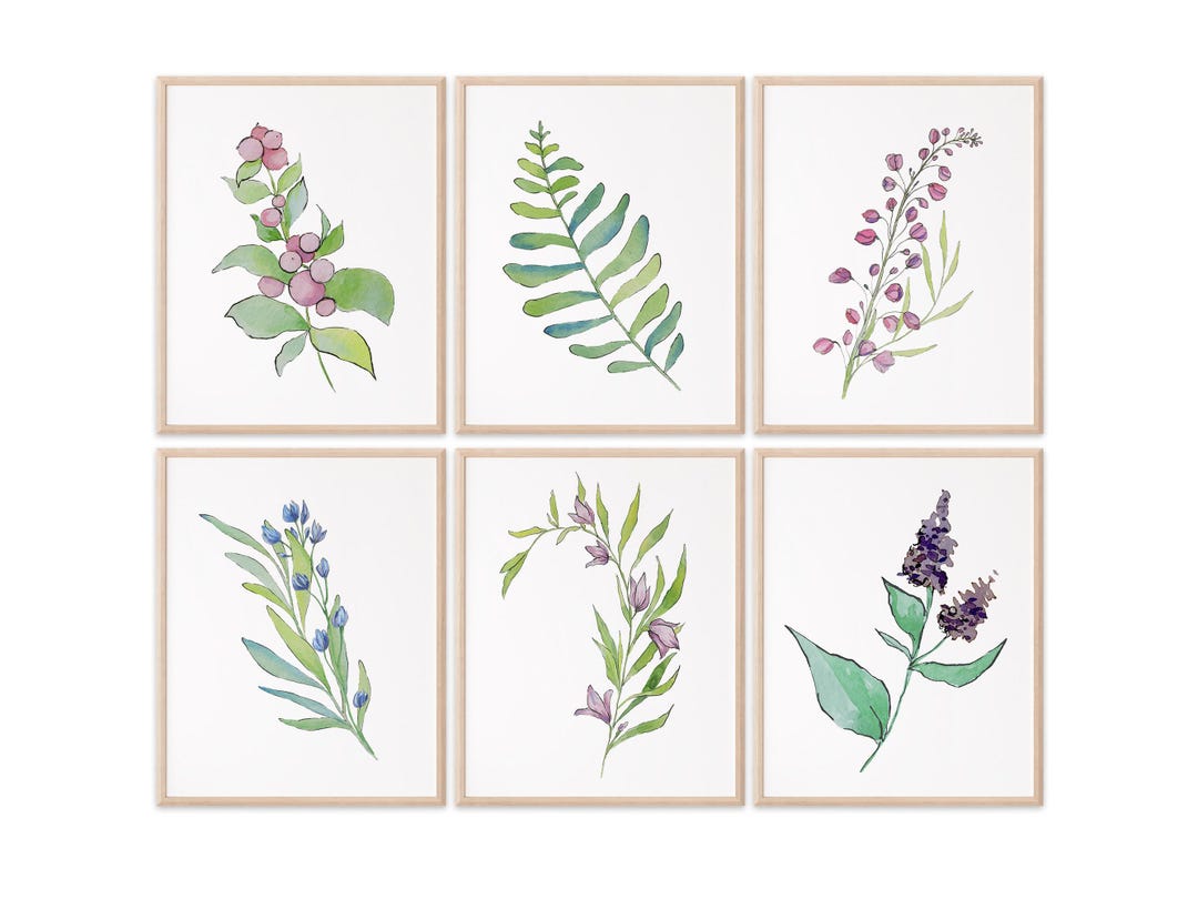 Flower and Leaf Botanical Prints set of 6 8x10s - Etsy