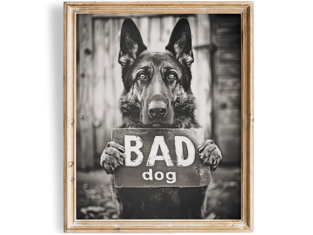 German Shepherd "bad Dog" Art Print: Vintage Dog Wall Decor - Etsy
