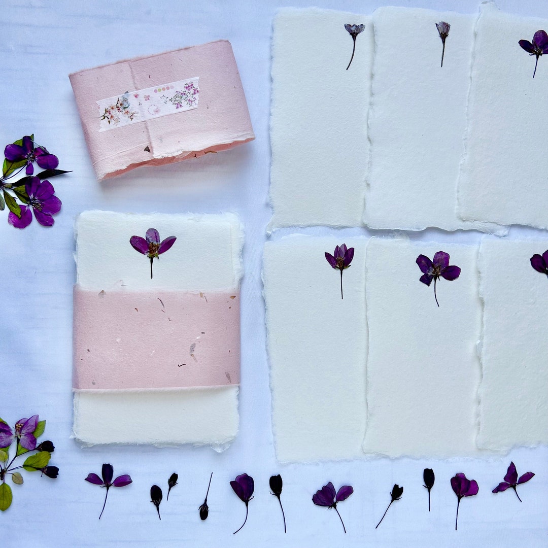 Cherry Blossom Bud Pressed Flower Deckled Edge 4x6 Inch Handmade Paper ...