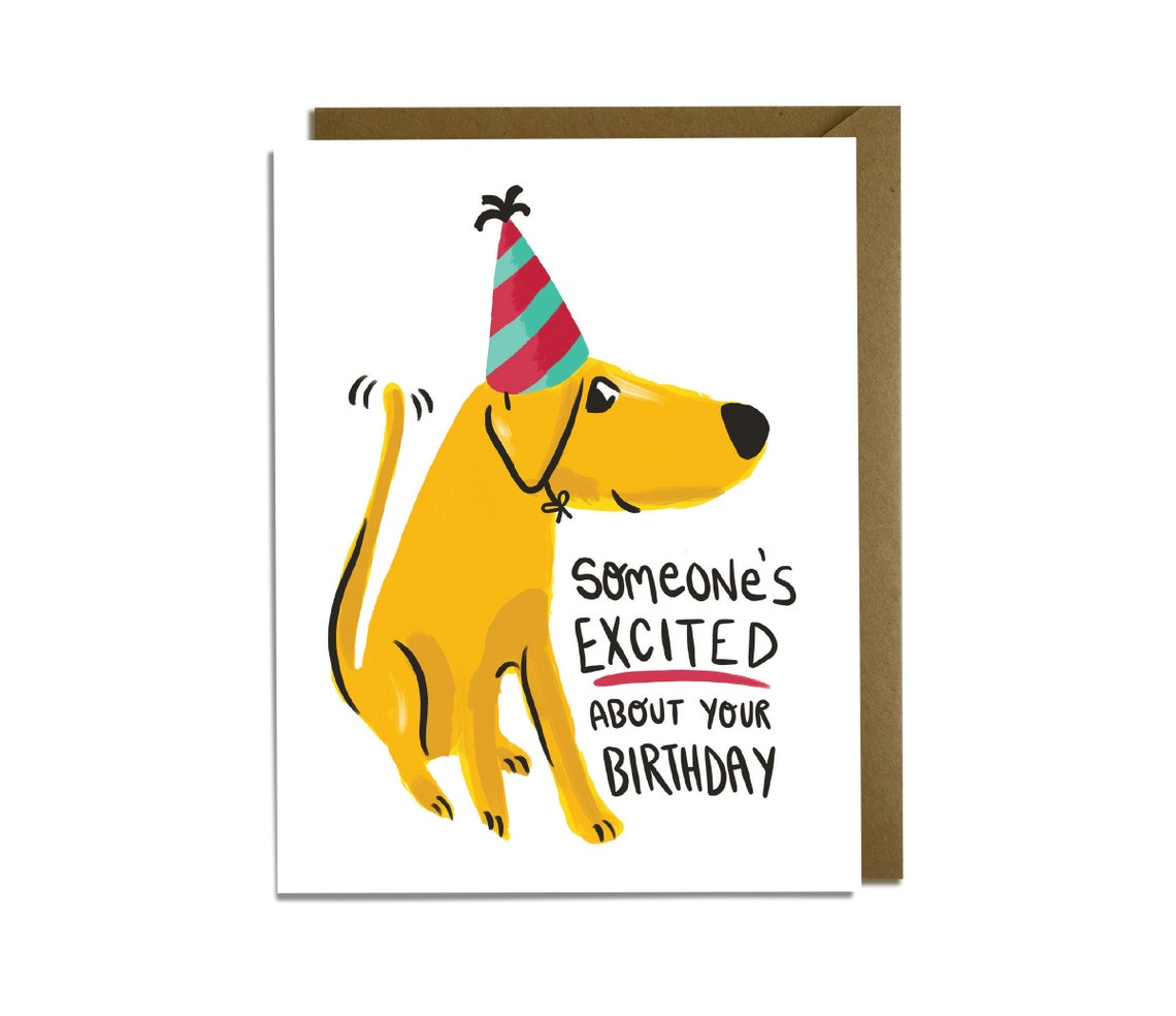 Funny Birthday Card Dog Excited Dog Sweet Puppy - Etsy