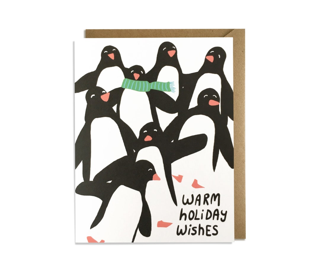 Cute Christmas Card Penguins Warm Holiday Wishes - Etsy