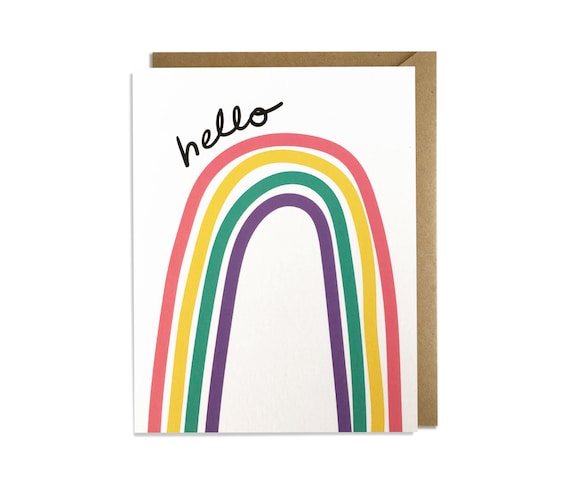 Rainbow Card hello hi friendship happy joyful blank | Etsy
