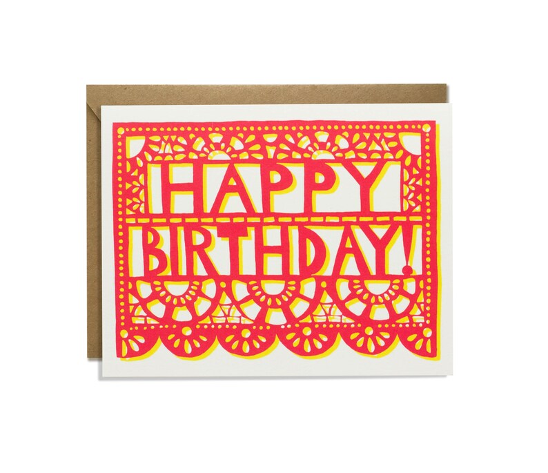 Birthday Card Papel Picado Banner Fiesta Pink | Etsy
