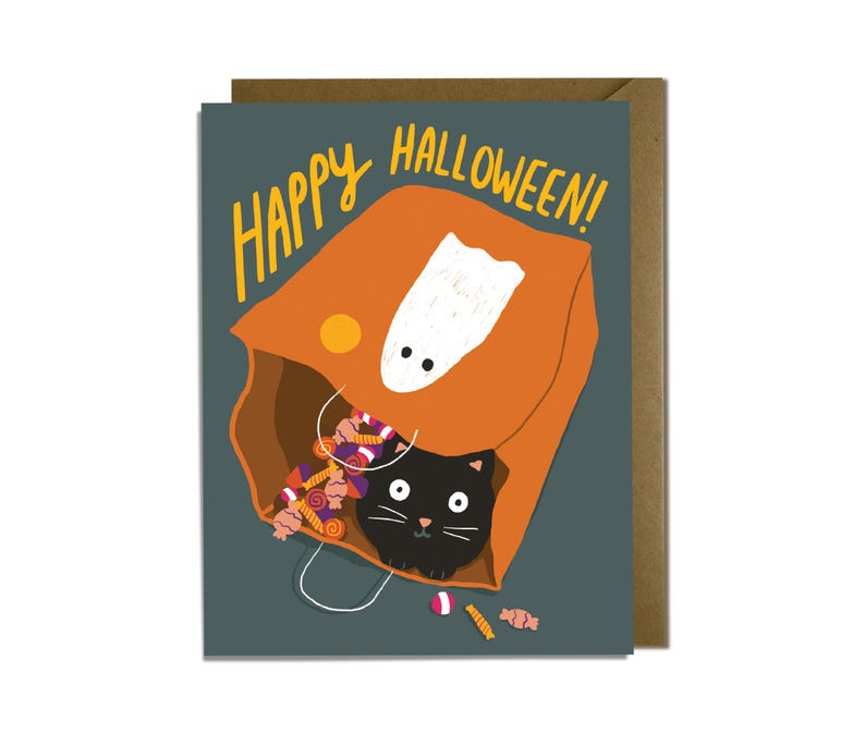 Halloween Cat Card – Candy Bag Blank Note Card - Etsy