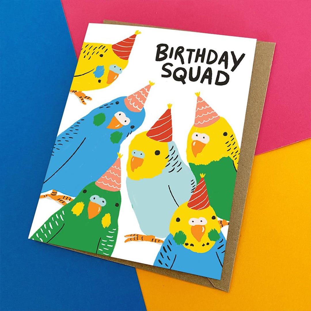 Parakeets Birthday Card - Funny Birthday Squad Card With Budgies Birds ...