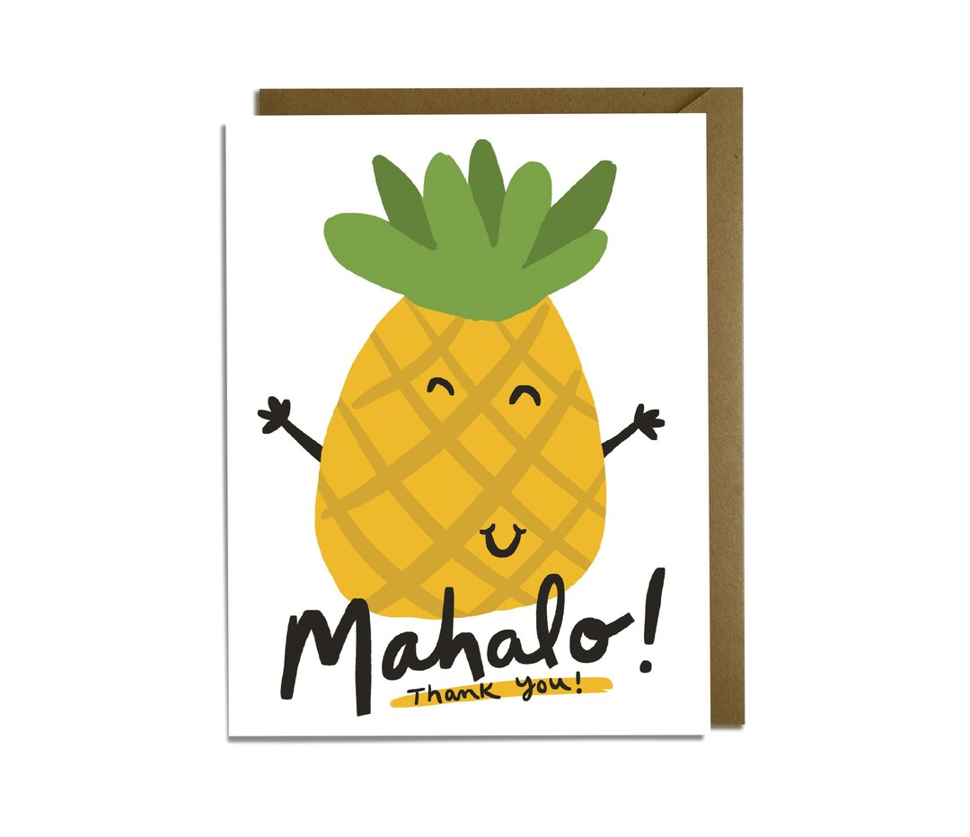 Thank You Card - Funny, Sweet, Pineapple Card, Mahalo, Hawaii - Etsy
