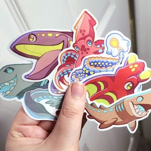 Deep Sea Creature Stickers - Gulper Eel, Giant Squid, Vampire Squid ...