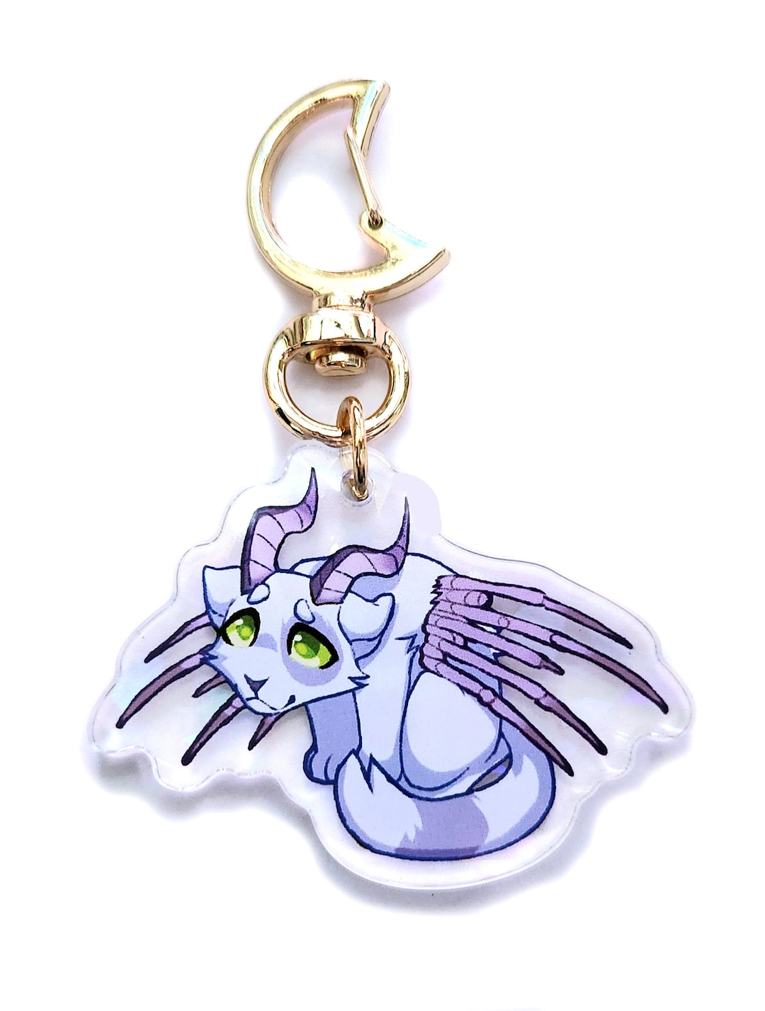 White Cat Moon Holographic Acrylic Charm Keychain - Etsy