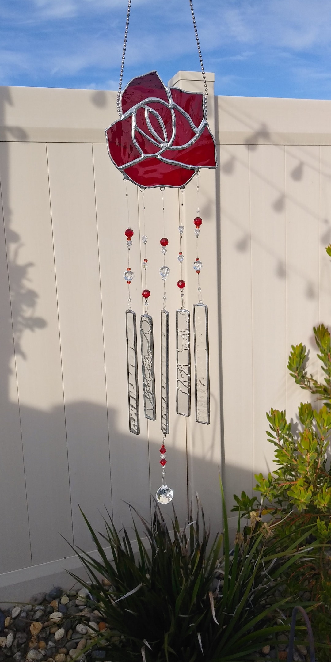 Rose With Wind Chimes Stained Glass Hand Crafted Made to Order ...