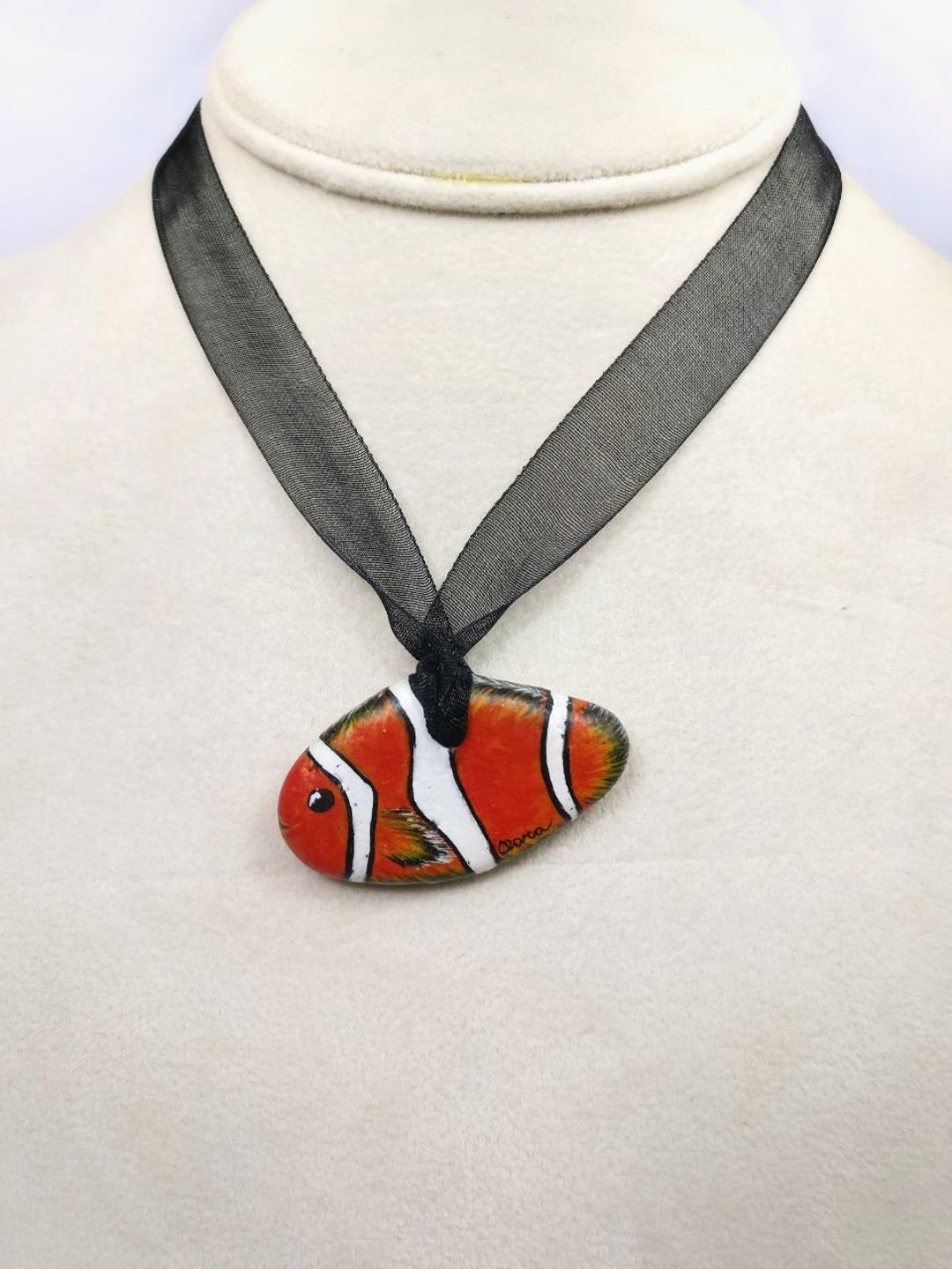 Clownfish Tropical Necklace, Handpainted on River Stone Fish Pendant ...