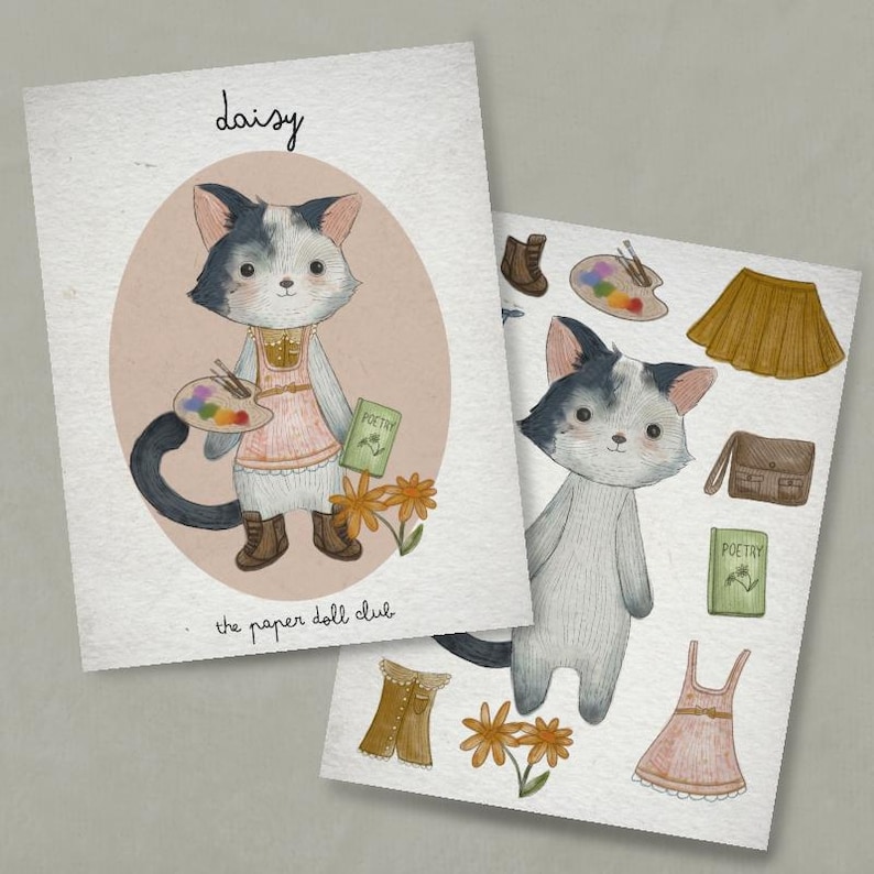 Printable Paper Doll – Cute Dress-up Cat Animal Doll With Accessories ...